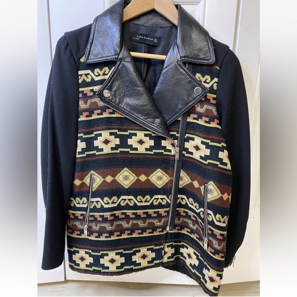 Zara | Jackets & Coats | Zara Embroidered Aztec Tribal Geometric Biker ...